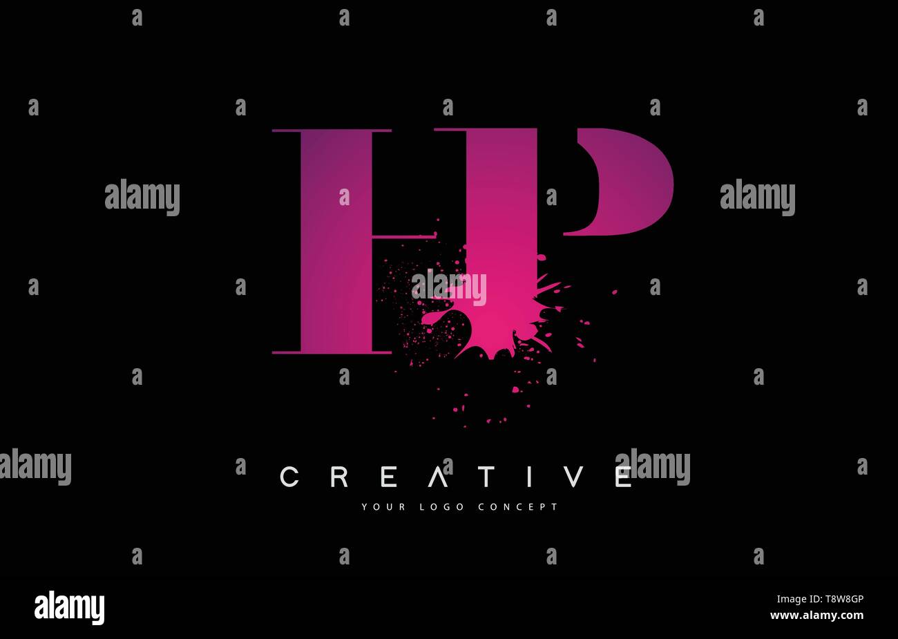 Purple Pink HP H P Letter Logo Design with Ink Watercolor Splash Spill ...