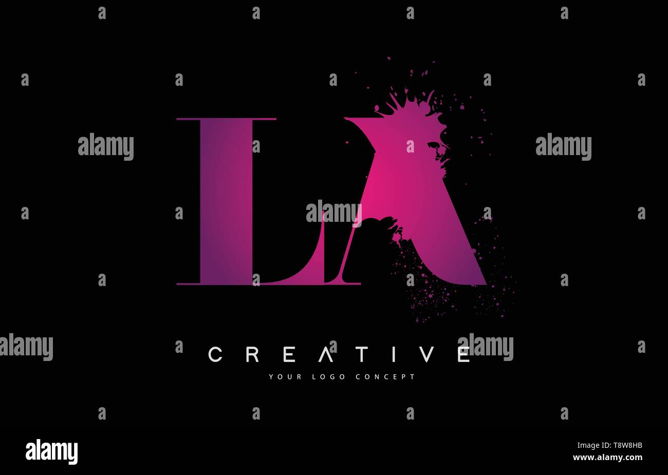 Purple Pink LA L A Letter Logo Design with Ink Watercolor Splash Spill ...