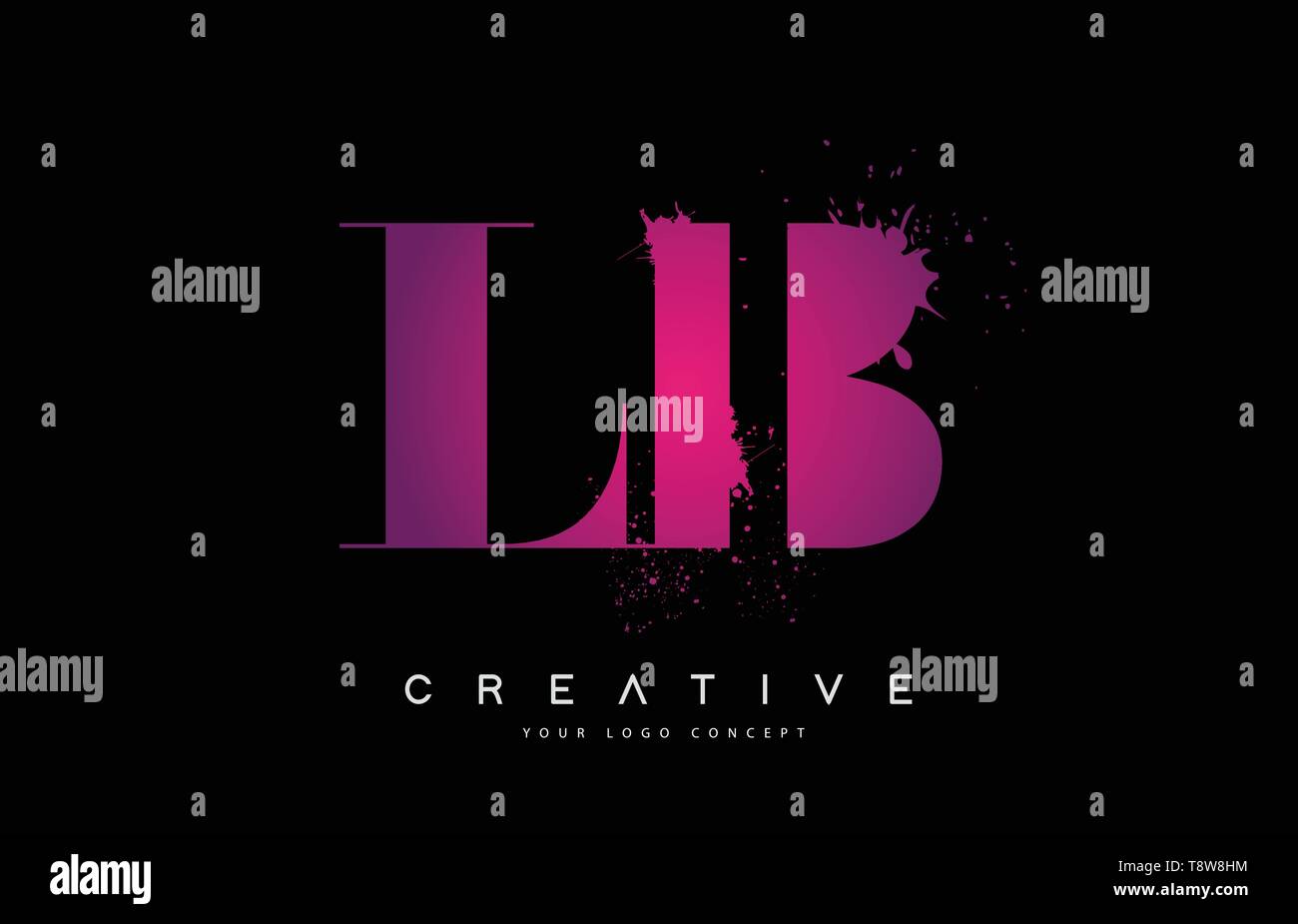 Purple Pink LB L B Letter Logo Design with Ink Watercolor Splash Spill ...