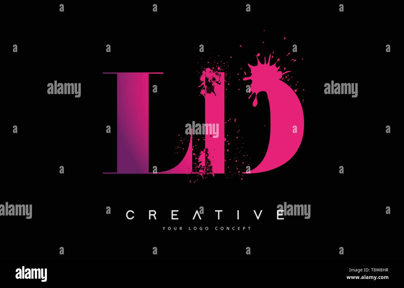 Purple Pink LD L D Letter Logo Design with Ink Watercolor Splash Spill ...