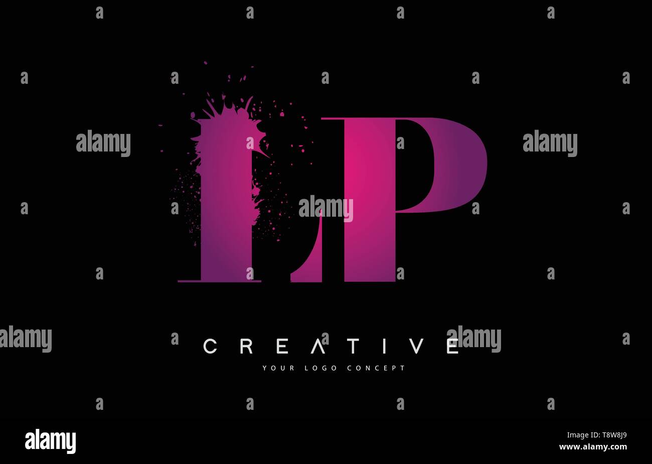 Purple Pink LP L P Letter Logo Design with Ink Watercolor Splash Spill ...