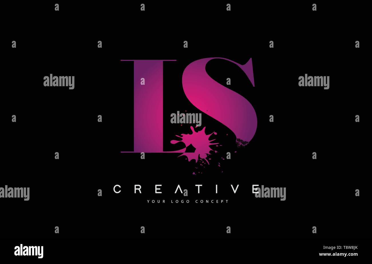 Purple Pink LS L S Letter Logo Design with Ink Watercolor Splash Spill ...