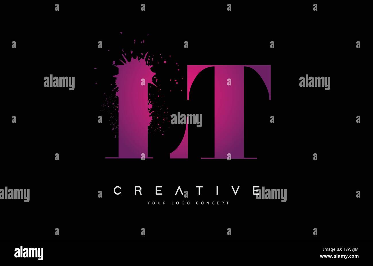 Purple Pink LT L T Letter Logo Design with Ink Watercolor Splash Spill ...