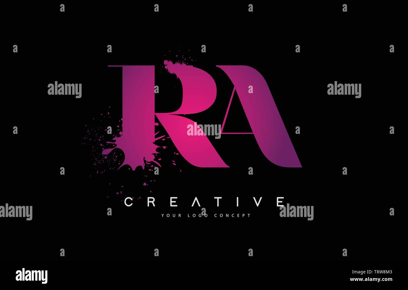 Purple Pink RA R A Letter Logo Design with Ink Watercolor Splash Spill ...