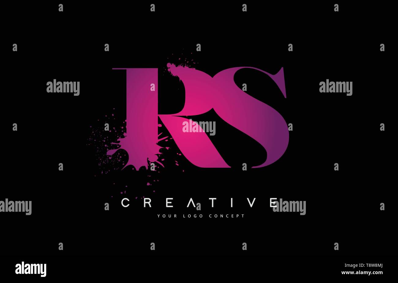 Purple Pink RS R S Letter Logo Design with Ink Watercolor Splash Spill ...