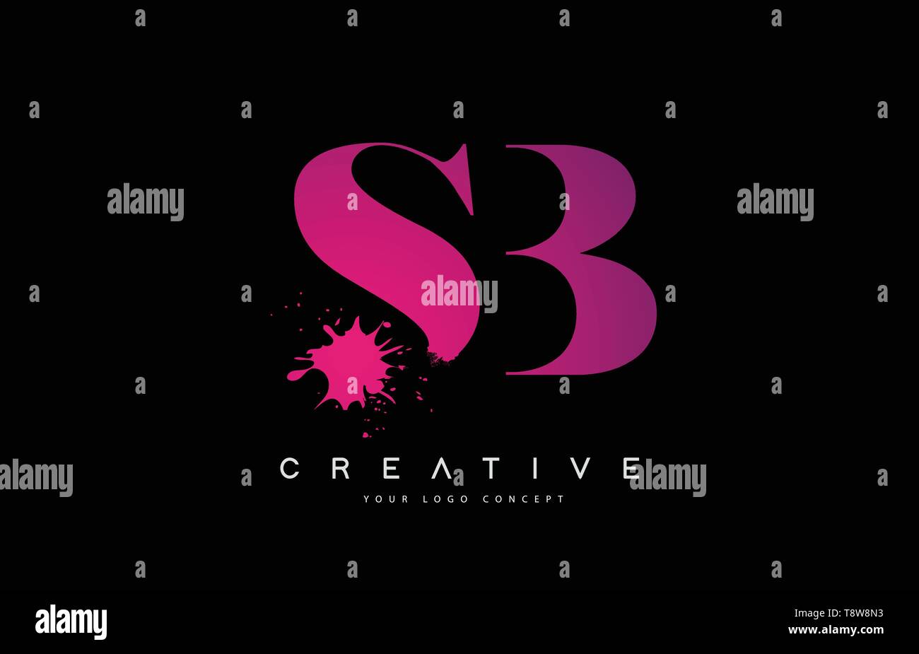 Purple Pink SB S B Letter Logo Design with Ink Watercolor Splash Spill ...