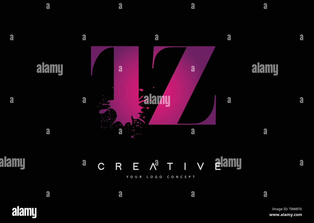 Purple Pink TZ T Z Letter Logo Design with Ink Watercolor Splash Spill ...