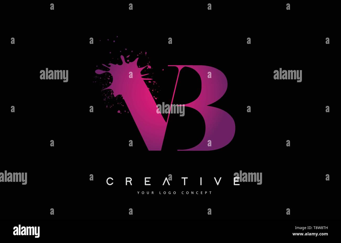 Purple Pink VB V B Letter Logo Design with Ink Watercolor Splash Spill ...