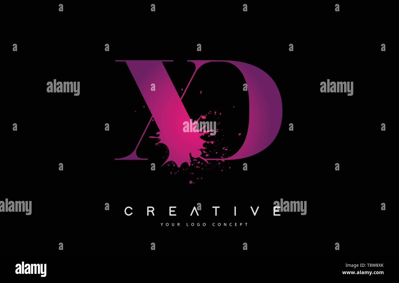 Purple Pink XD X D Letter Logo Design with Ink Watercolor Splash Spill ...