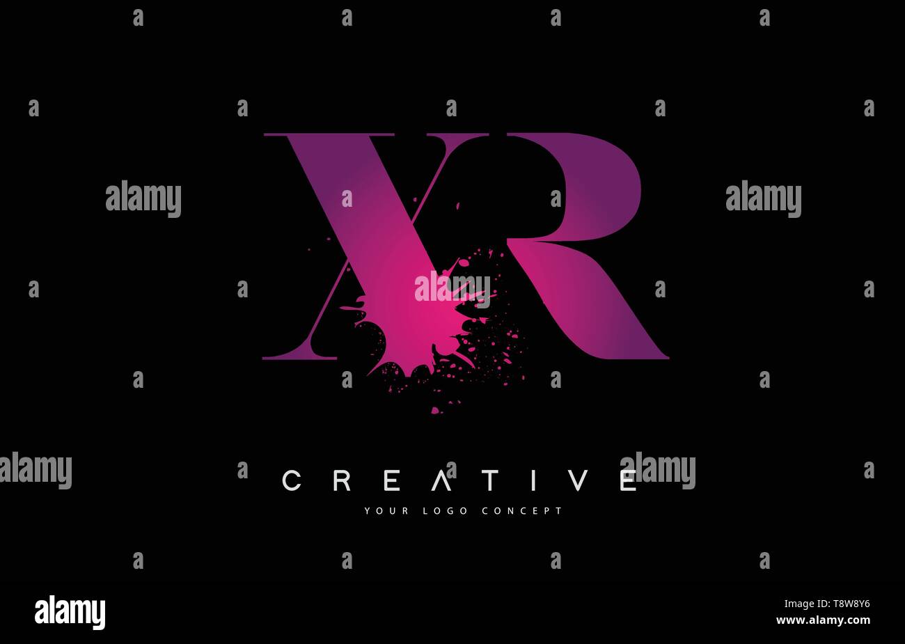 XR X R Letter Logo Design with Black Ink Watercolor Splash Spill Vector ...
