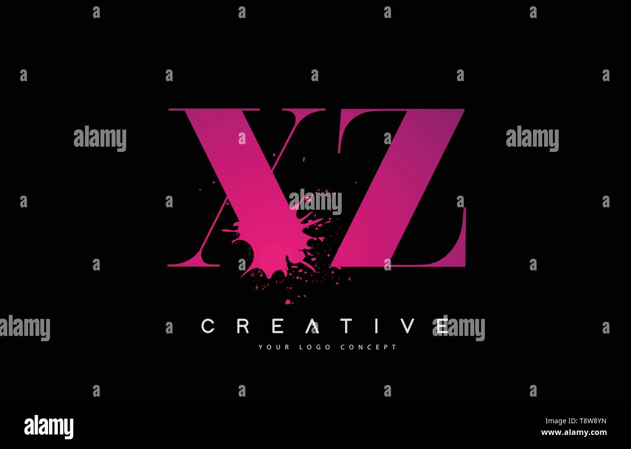 XZ X Z Letter Logo Design with Black Ink Watercolor Splash Spill Vector ...