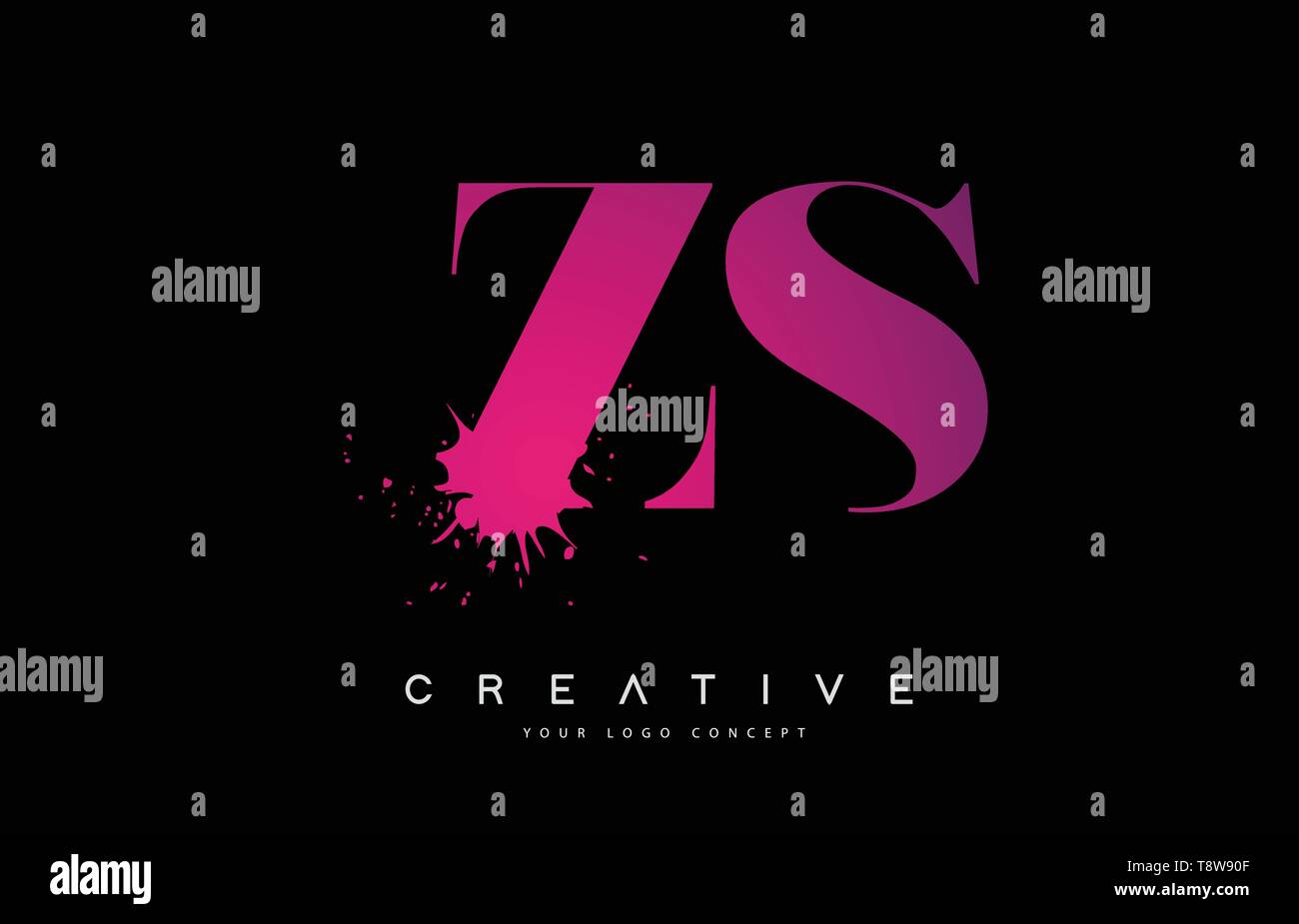 ZS Z S Letter Logo Design with Black Ink Watercolor Splash Spill Vector ...