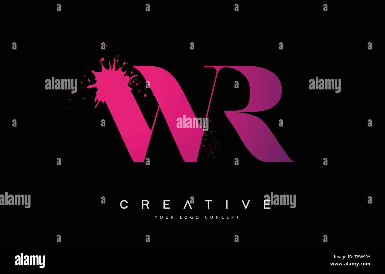WR W R Letter Logo Design with Black Ink Watercolor Splash Spill Vector ...