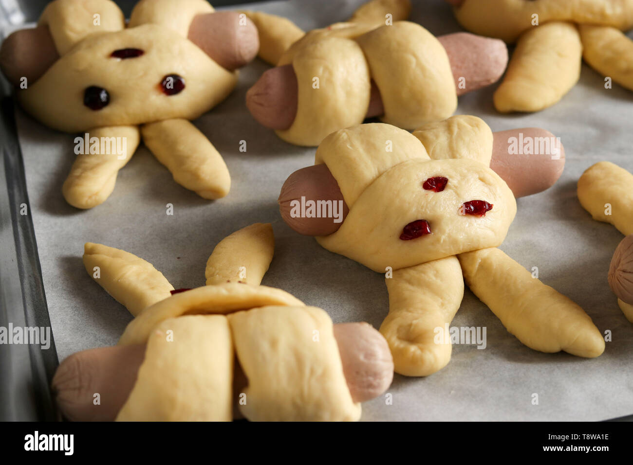 Cooking buns in the shape of rabbits, step by step process, buns are ...