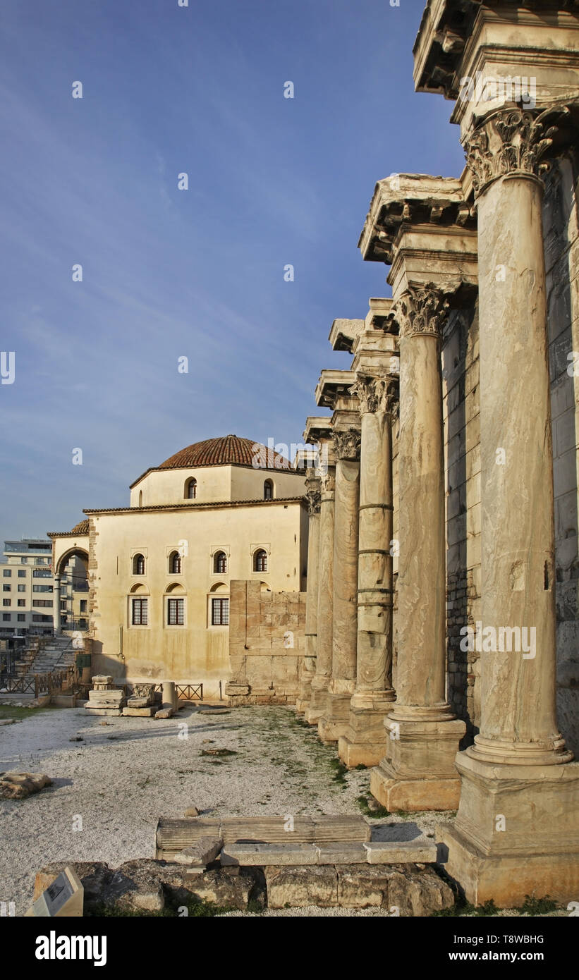 Tzistarakis Mosque and Library of Hadrian in Athens. Greece Stock Photo ...