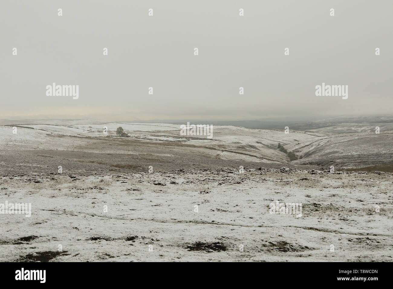 A snow covered landscape of the Moors in Durham in spring Stock Photo ...