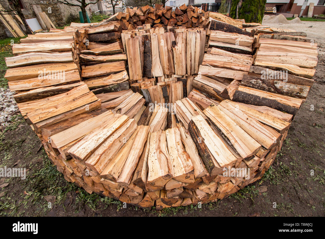 last stages of round wood pile Stock Photo - Alamy