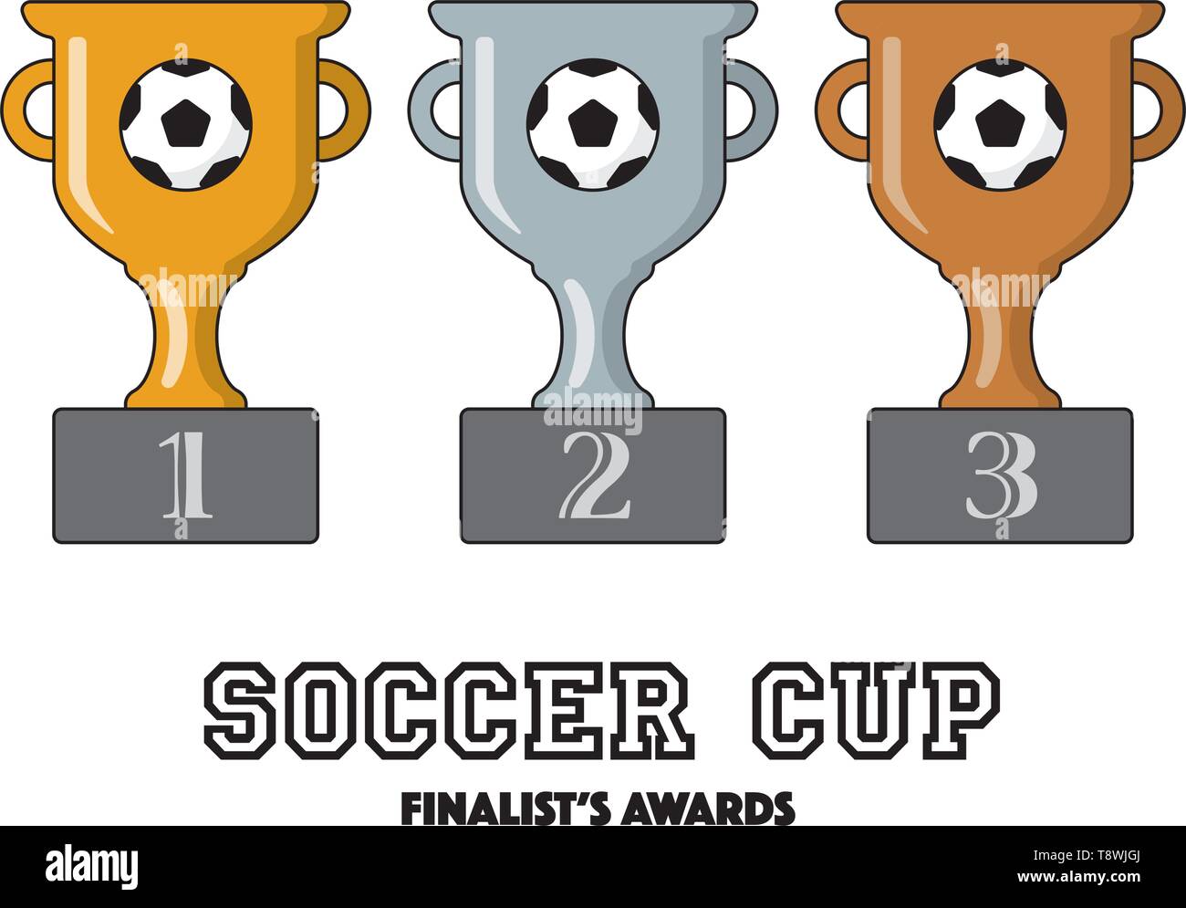 Soccer Cup Finalists Awards in Gold, Silver and Bronze Vector Symbols ...