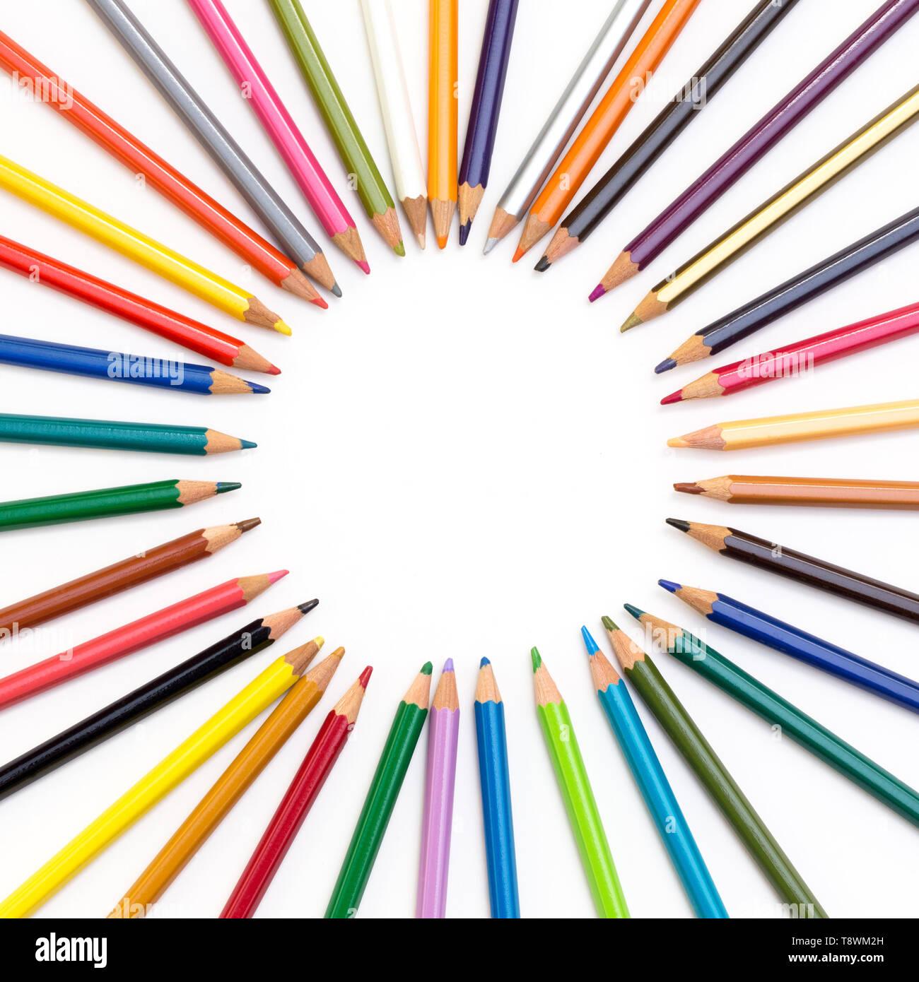 Colour pencils isolated on white background. Wood texture pencil with ...