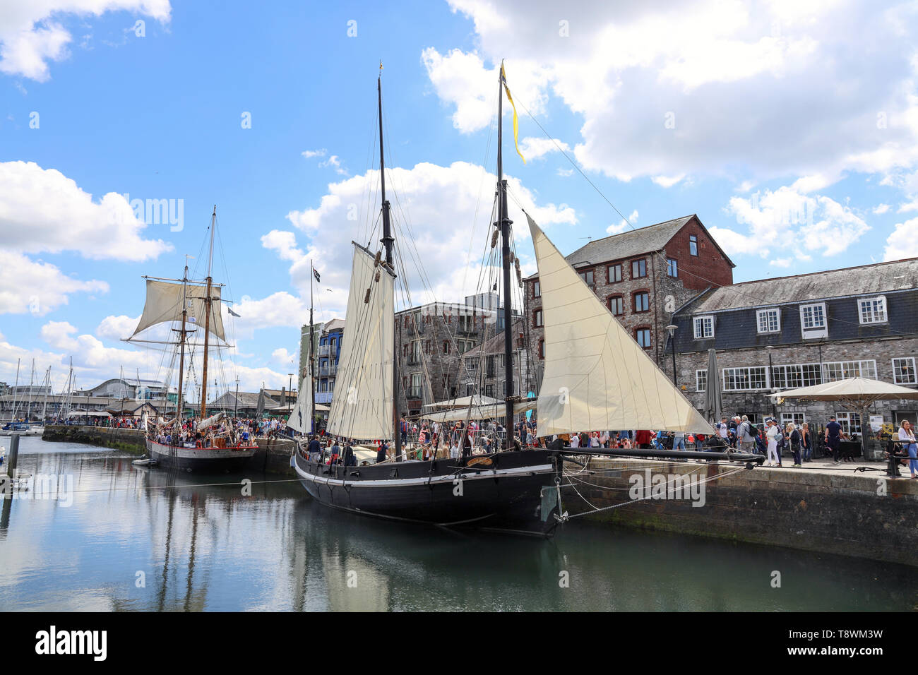 Greyhound sailing ship berthed in Sutton Harbour. A lugger. Travels ...