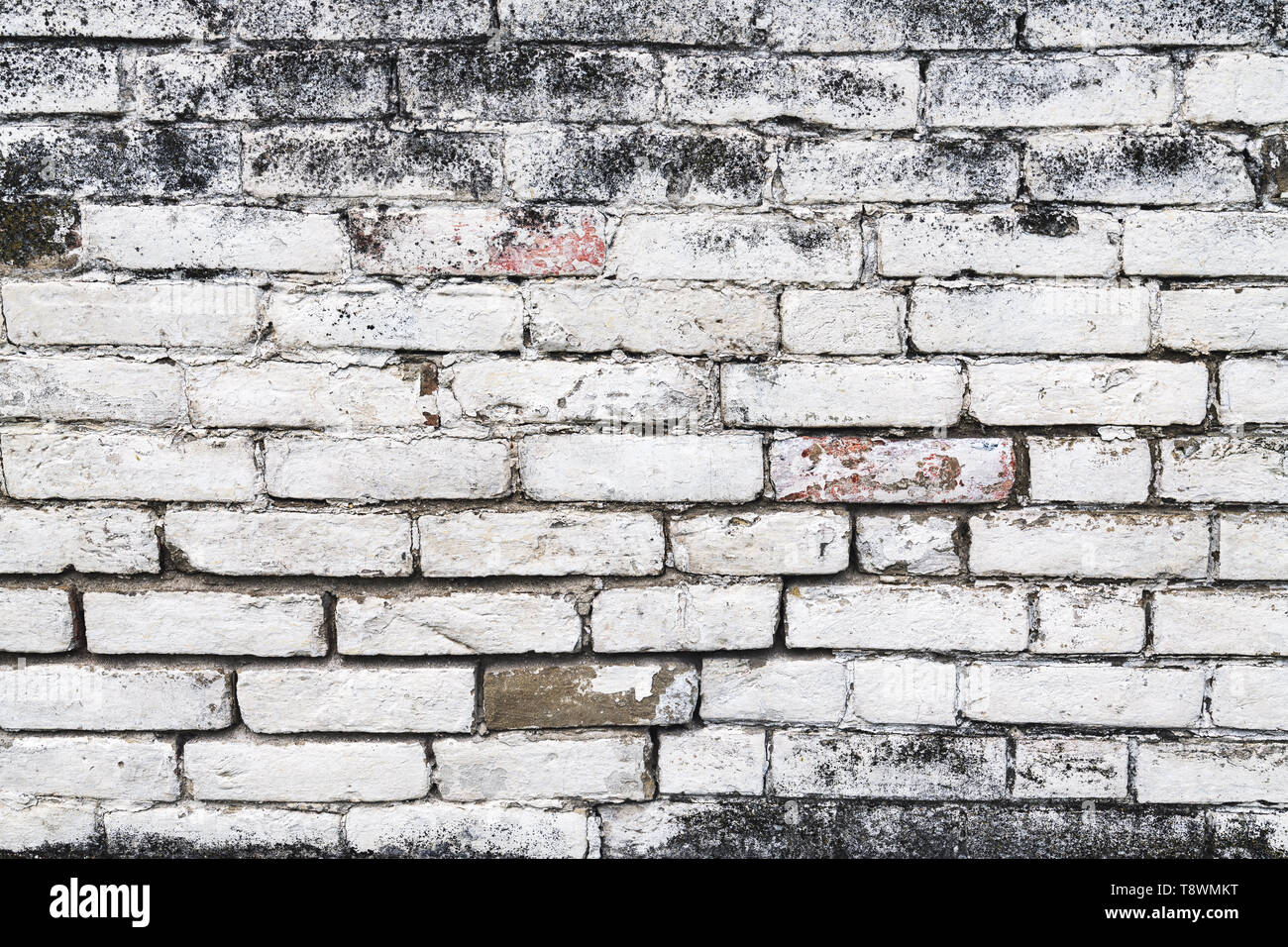 Old brick wall background, distressed messy grunge exterior facade ...