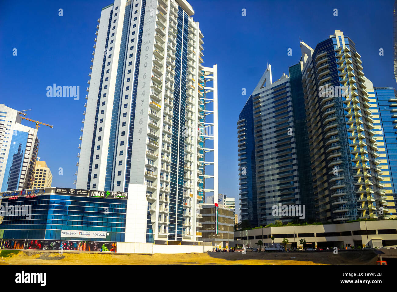 Dubai, UAE - November 29, 2018: Elements of modern urban architecture ...