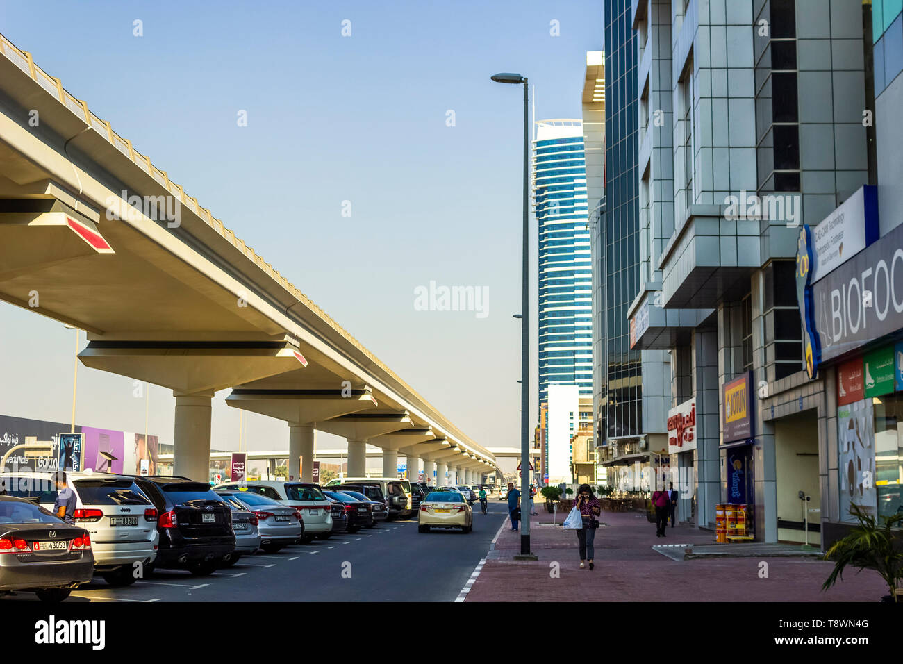 Dubai, UAE - November 29, 2018: District Al Barsha. Sheikh Zayed Rd ...