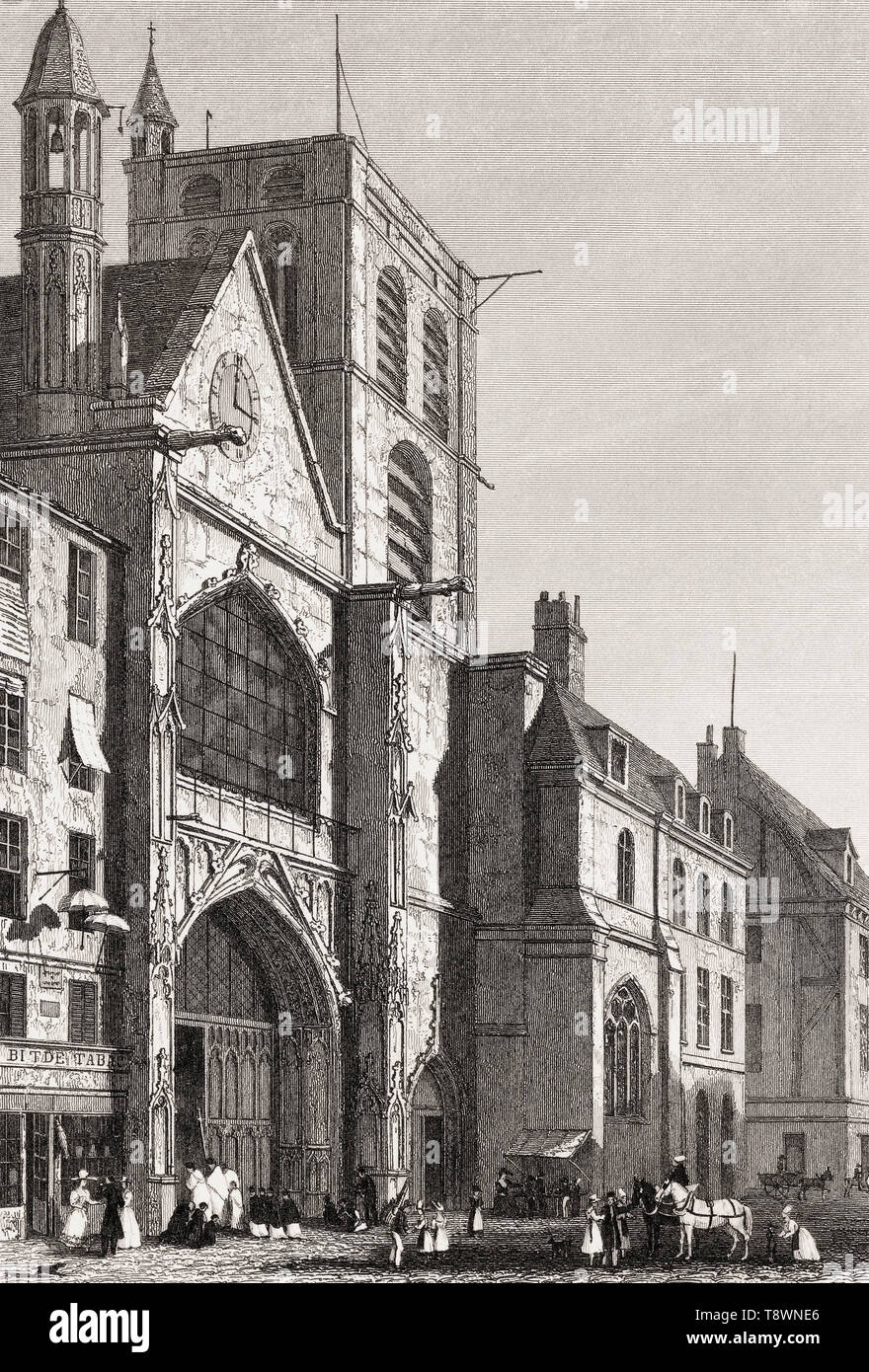 The Church of Saint-Merri, Paris, antique steel engraved print, 1831 ...