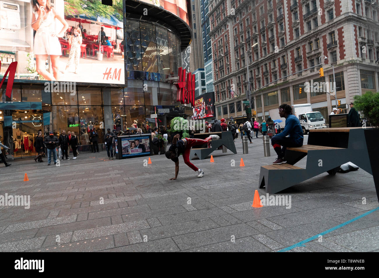 NEW YORK, USA - MAY 4 2019 - young Break dancers show in Times Dquare ...