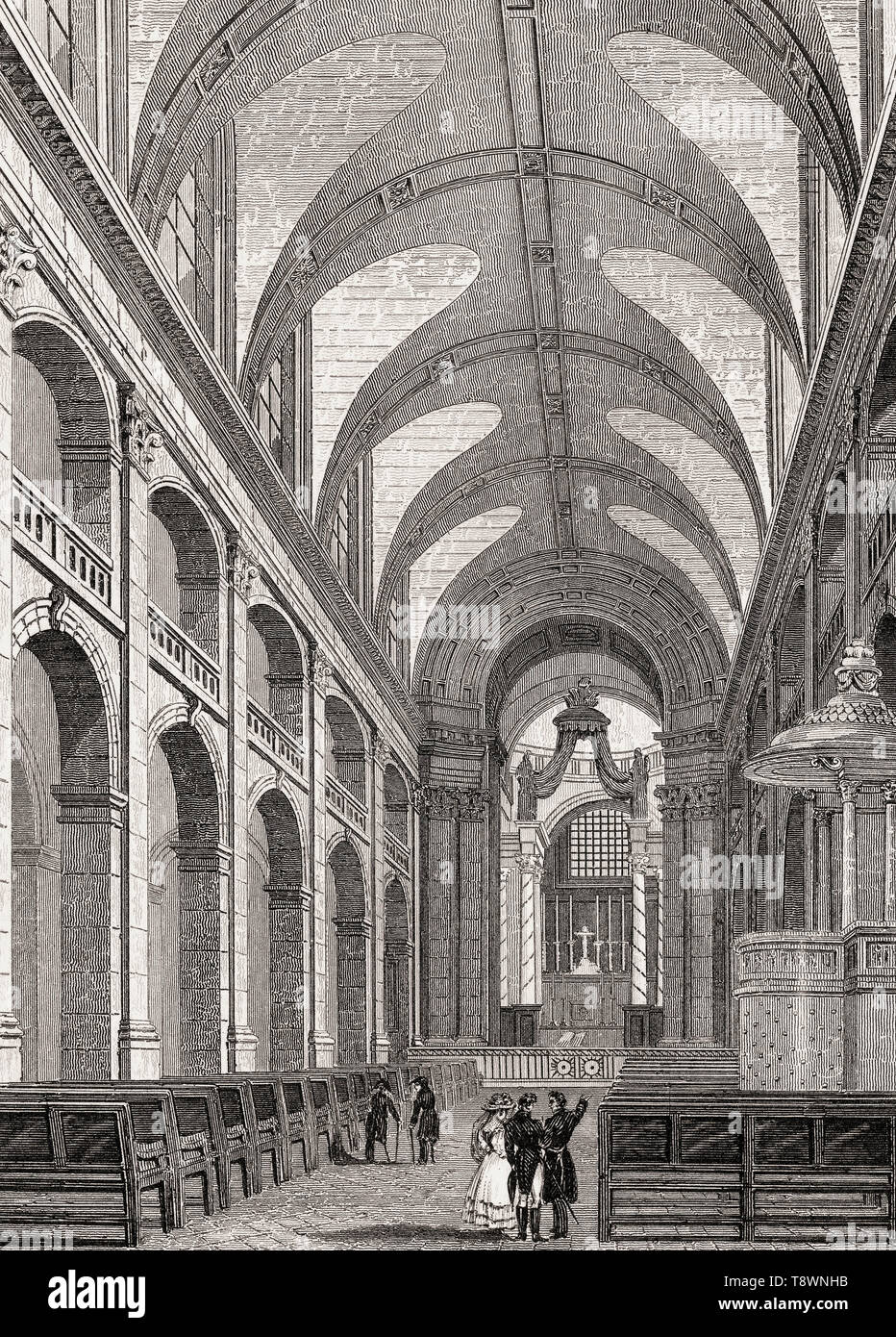 Interior, Dome of Les Invalides, Paris, antique steel engraved print ...