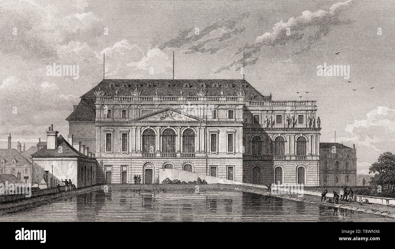 The opera of Versailles, near Paris, antique steel engraved print, 1831 ...