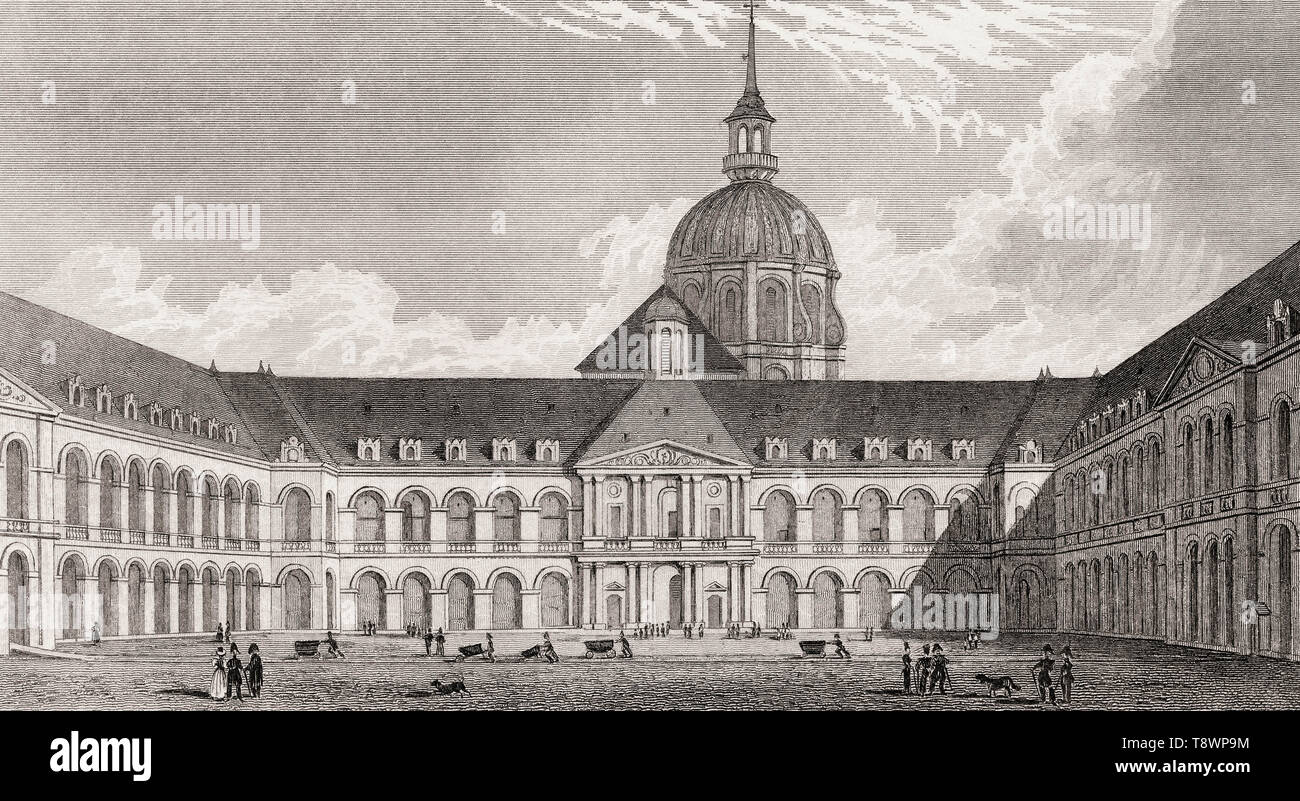 Dome of Les Invalides, Paris, antique steel engraved print, 1831 Stock ...