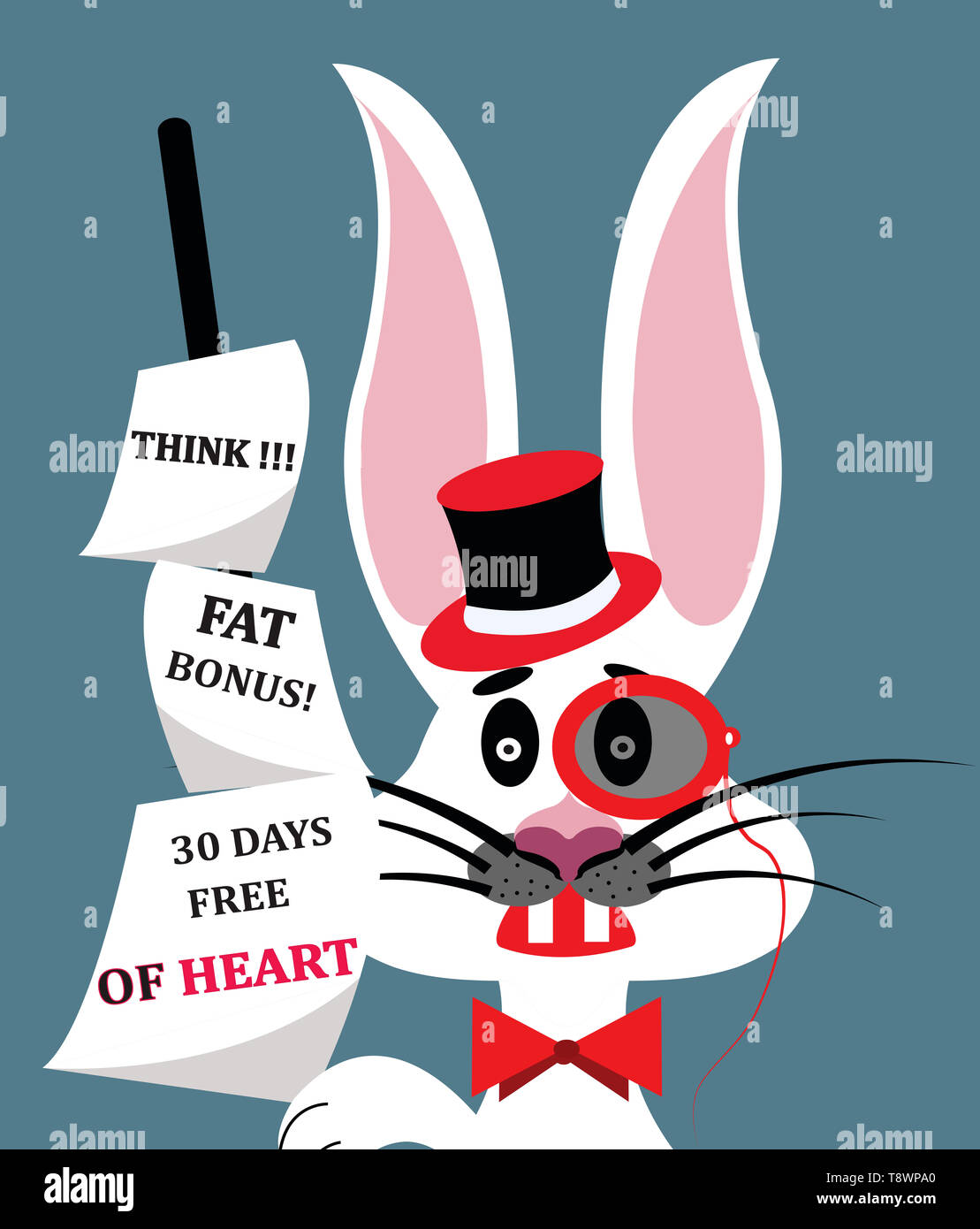 illustration of an upset rabbit urging everybody to think and get away ...