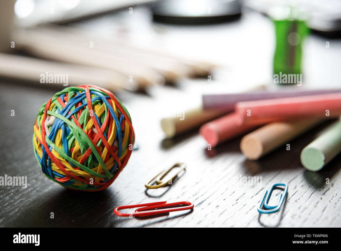 Back to school concept. School and office supplies on office table ...