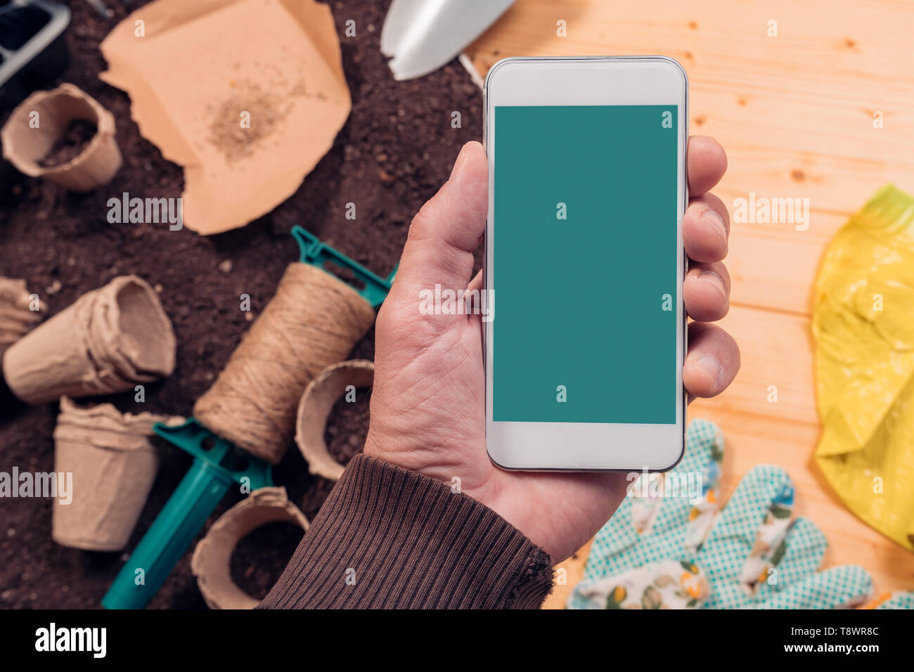 Smartphone screen mock up for gardening and seeding app, mobile phone ...