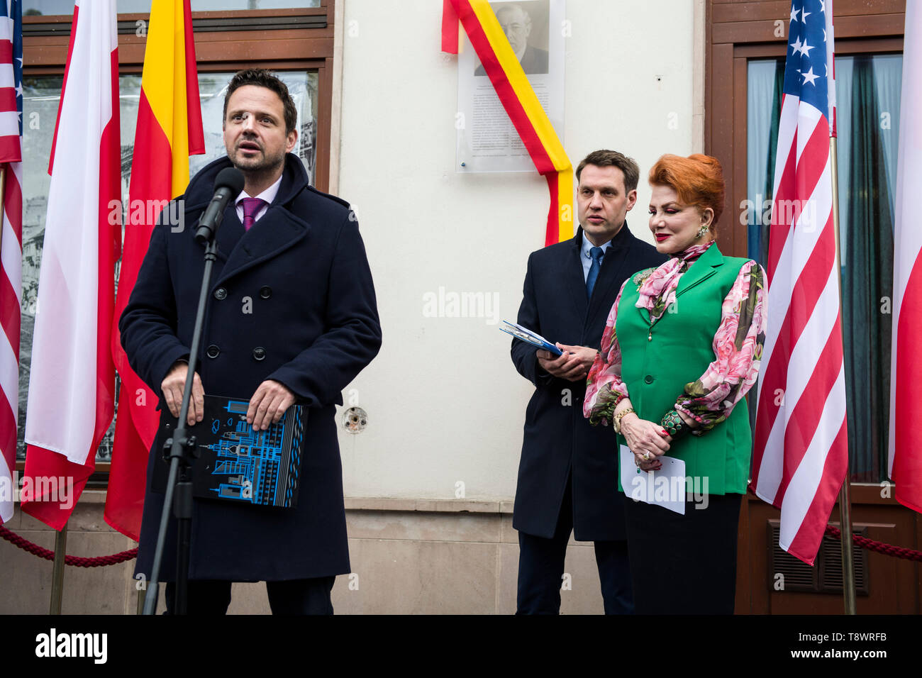 Georgette Mosbacher and Mayor of Warsaw, Rafal Trzaskowski seen giving ...