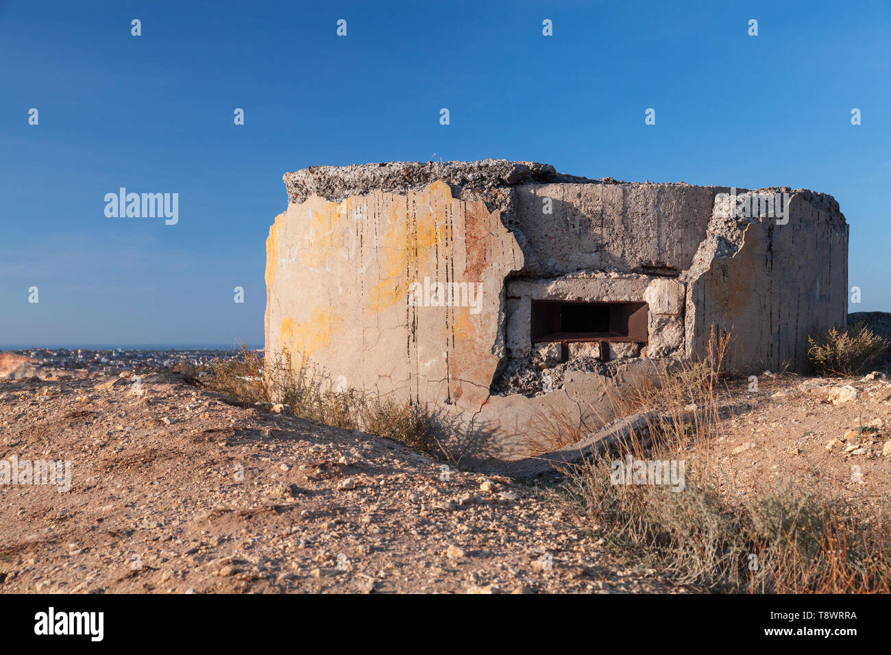 Abandoned concrete bunker from WWII period on Fiolent rocks formation ...