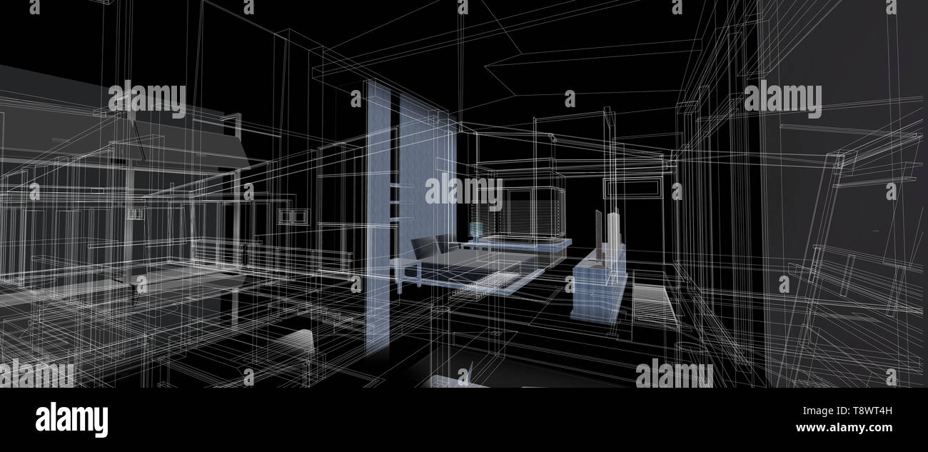 architecture interior furniture design concept 3d perspective wire ...
