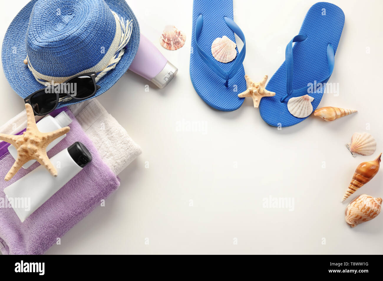 Set of beach items on white background Stock Photo - Alamy