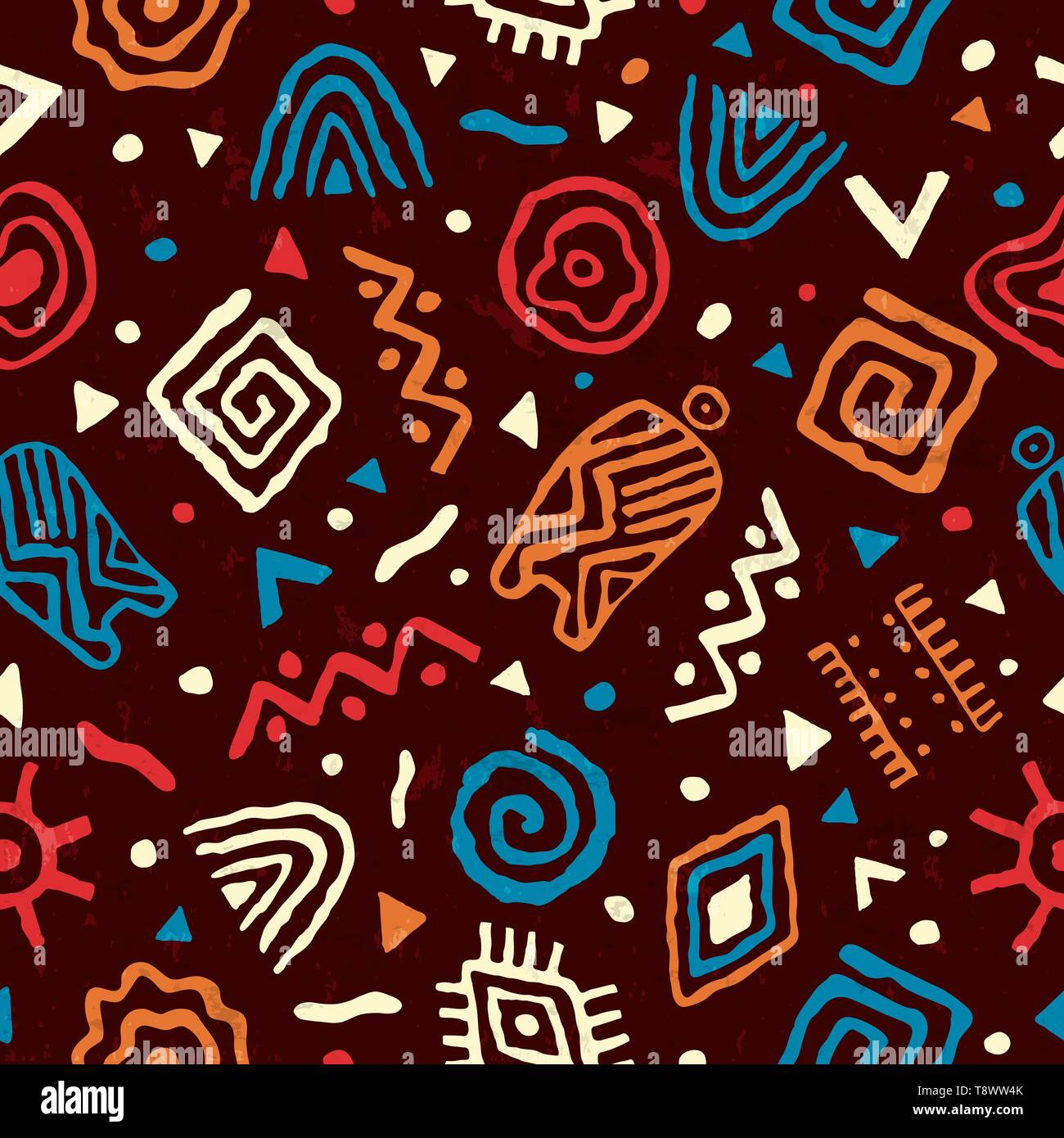 Abstract African Art Style Seamless Pattern Hand Drawn Tribal