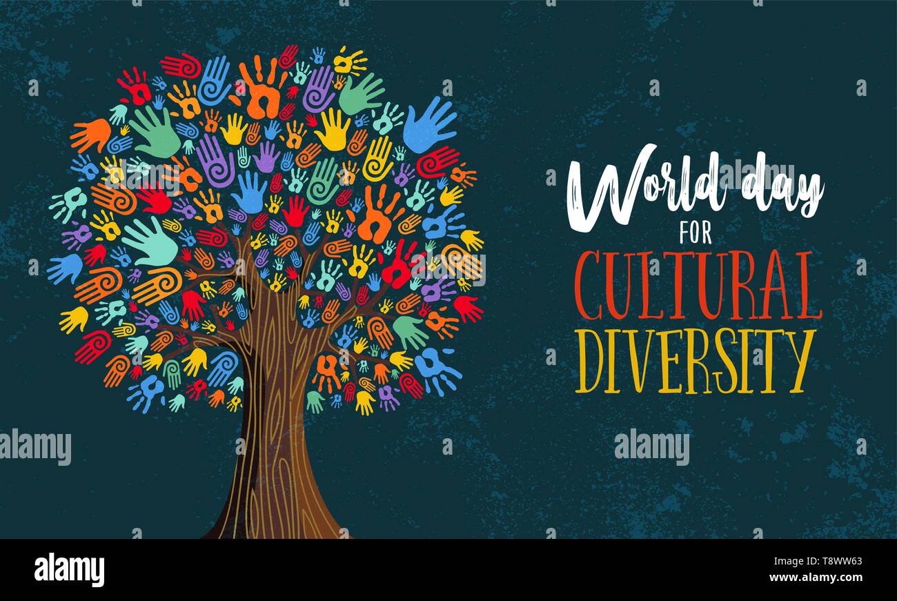 Cultural Diversity Day illustration for help and social love. Tree made ...