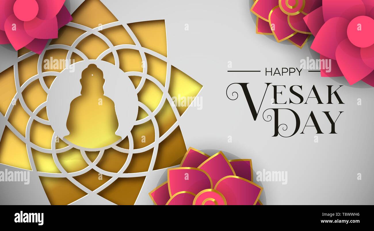 Happy Vesak Day illustration for hindu holiday celebration. Gold paper ...