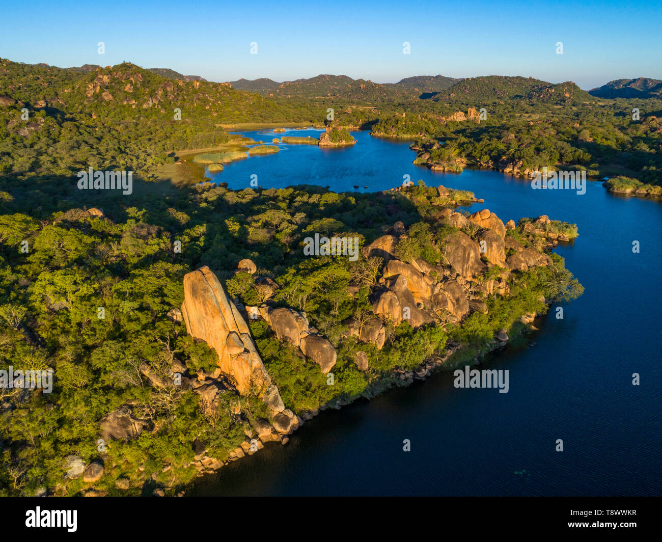 An aerial view of Mutsheleli dam, Matobo National Park, Zimbabwe Stock ...