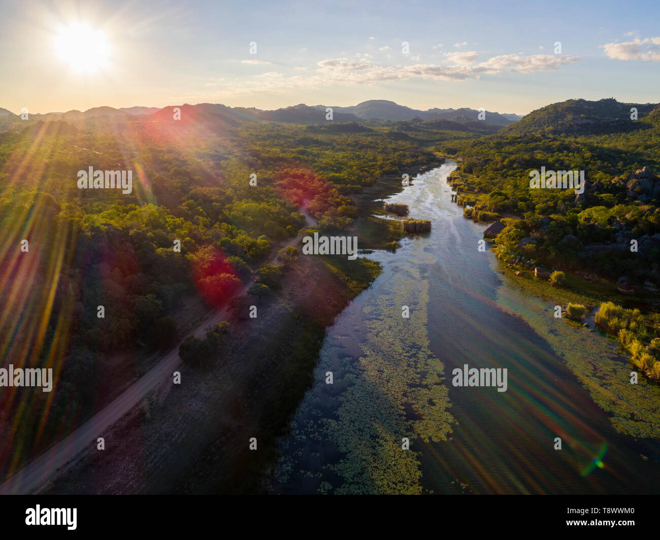 An aerial view of Mutsheleli dam, Matobo National Park, Zimbabwe Stock ...