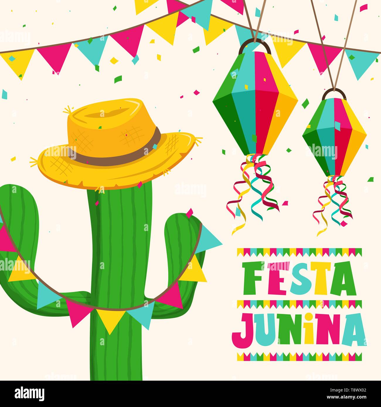 Happy Festa Junina greeting card illustration for traditional brazilian ...
