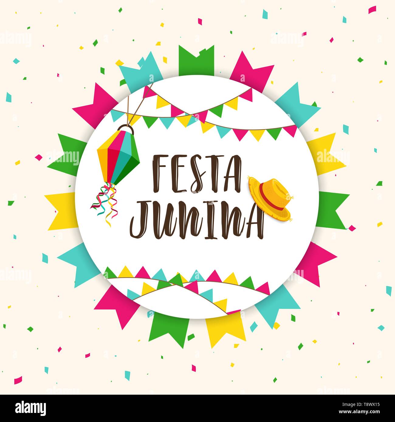Happy Festa Junina greeting card illustration of colorful paper ...
