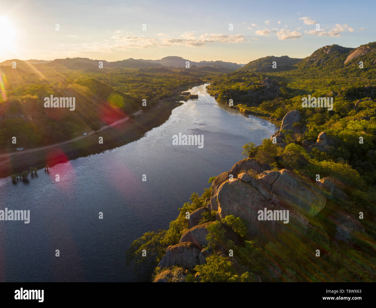 An aerial view of Mutsheleli dam, Matobo National Park, Zimbabwe Stock ...