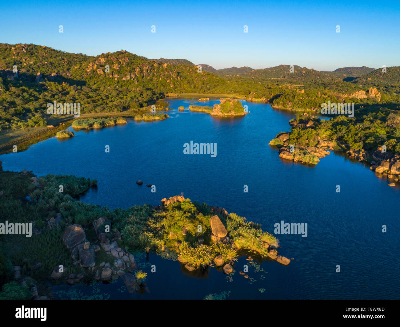 An aerial view of Mutsheleli dam, Matobo National Park, Zimbabwe Stock ...