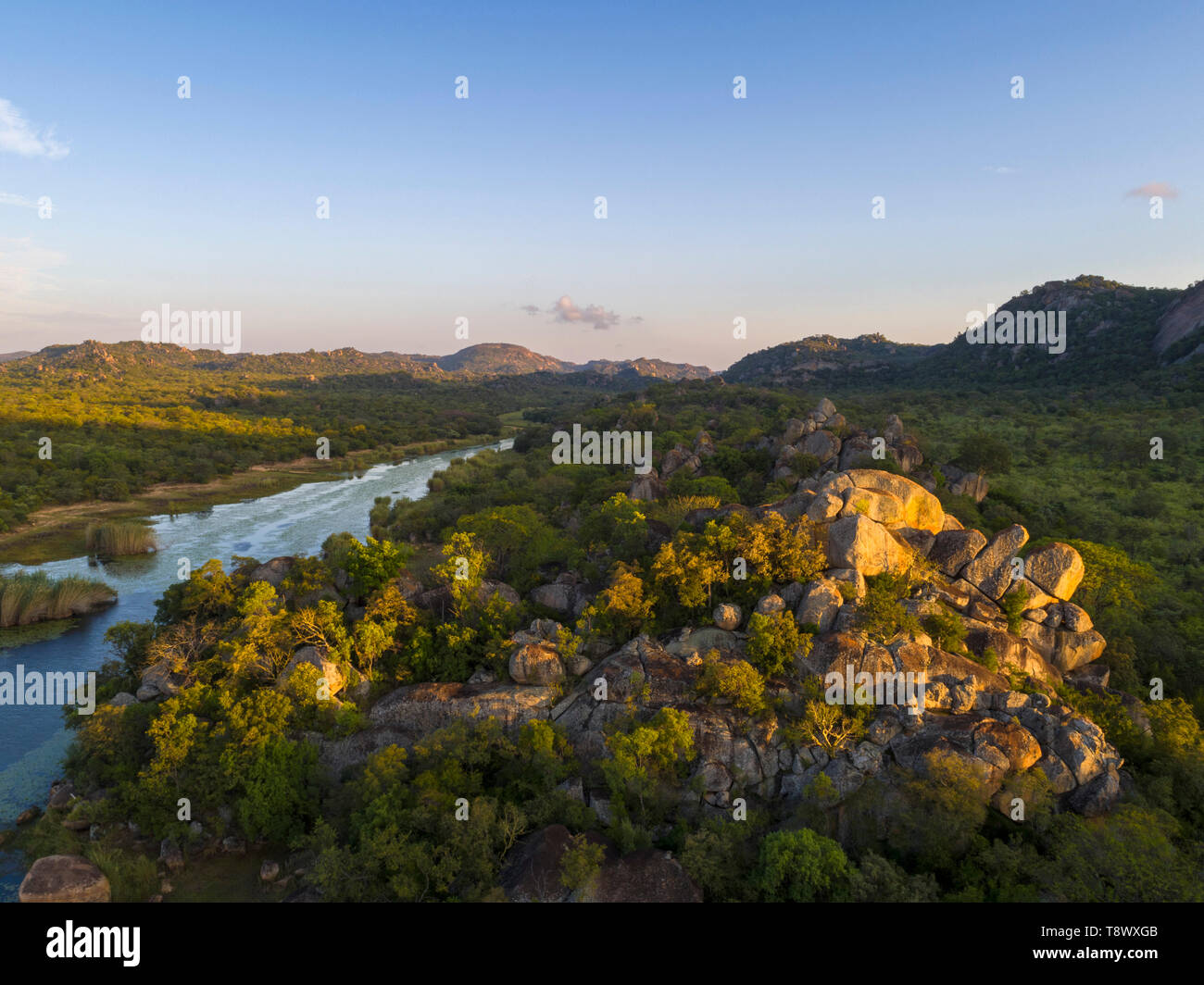 An aerial view of Mutsheleli dam, Matobo National Park, Zimbabwe Stock ...