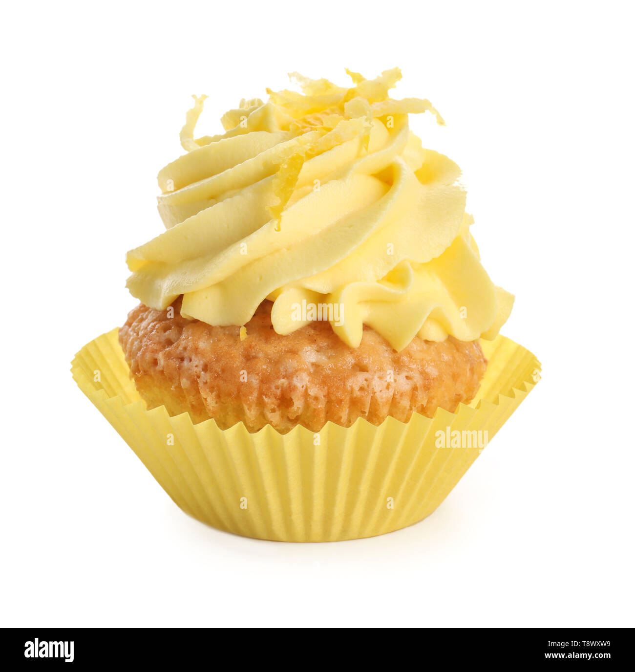 Delicious lemon cupcake on white background Stock Photo - Alamy